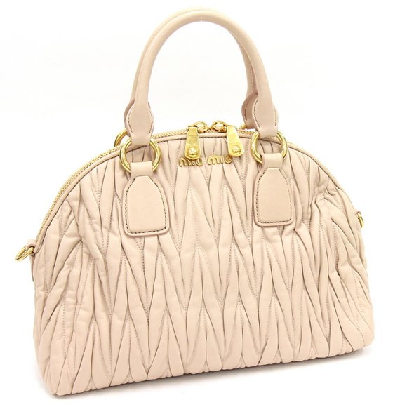 Miu Miu | Bags | Miu Miu Miu Handbag Matelasse Rl066 Pink Beige Leather Gathered Womens Miumiu ...